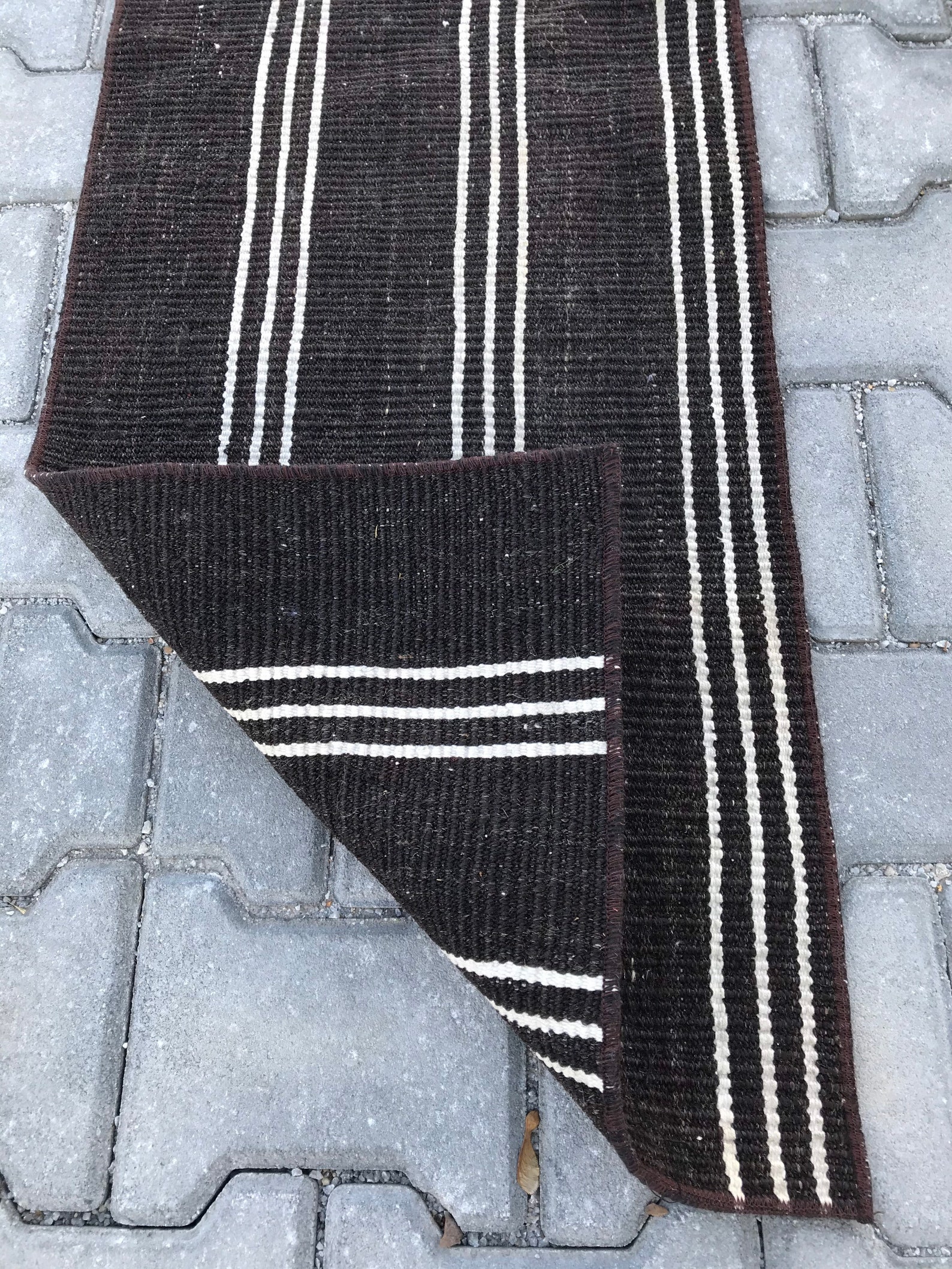 Striped Short Runner Rug Minimal Runner Rug Black Runner | Etsy