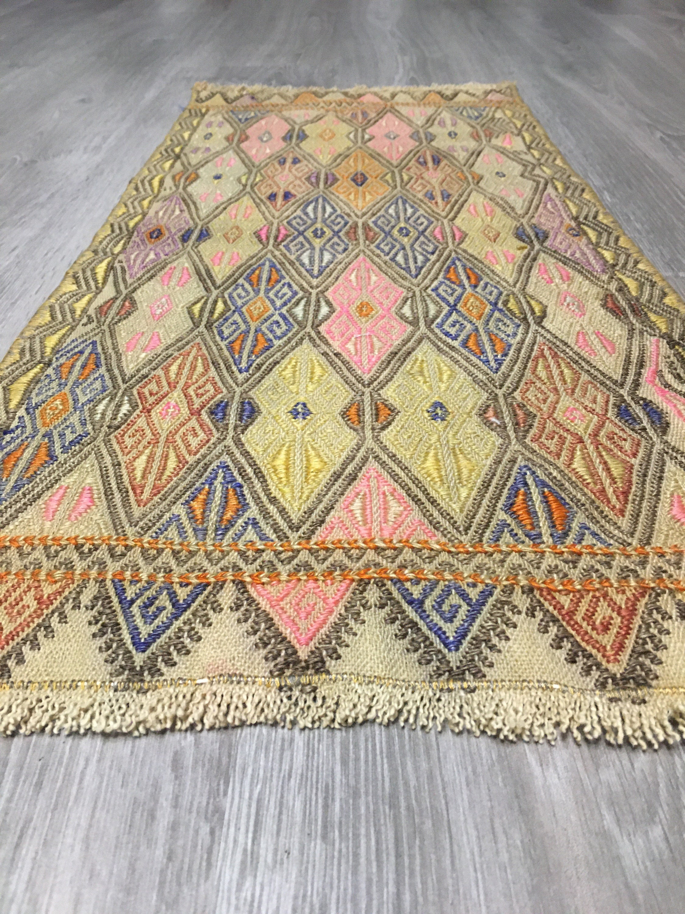 Colorful Small Rug Bohemian Small Rug Embroidered Kilim | Etsy