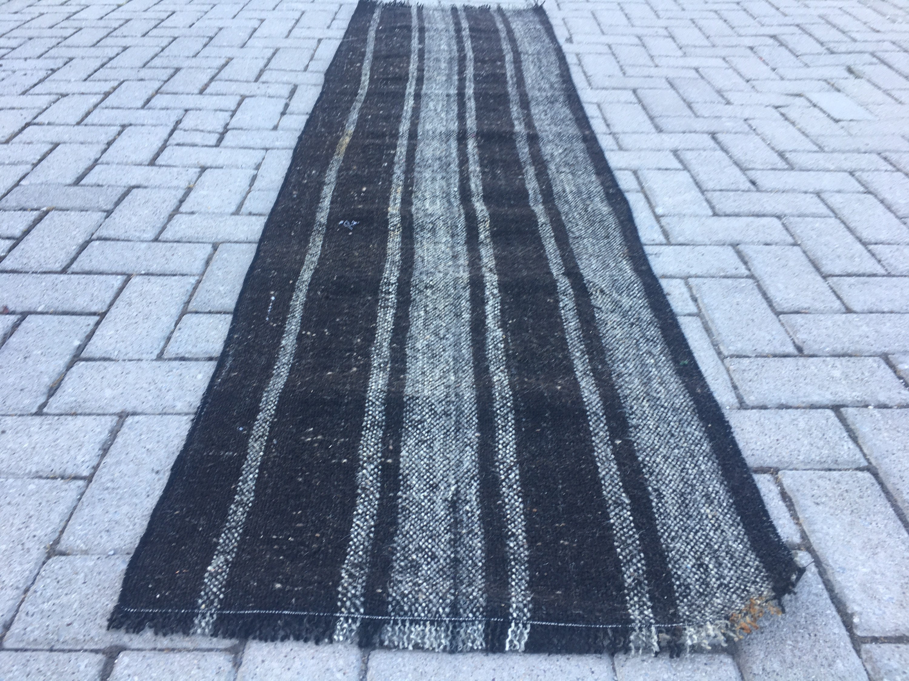 Black organic runner rug Striped runner rug Farmhouse | Etsy