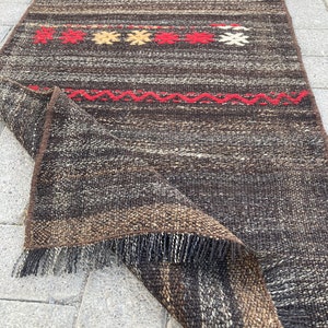 Short Kilim Runner Rug , Goat Hair Runner Rug , Mid Century Modern ...