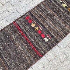 Short Kilim Runner Rug , Goat Hair Runner Rug , Mid Century Modern ...