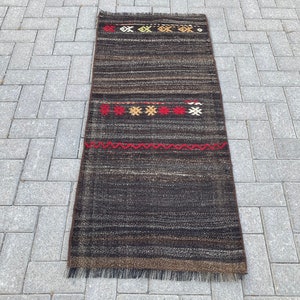 Short Kilim Runner Rug , Goat Hair Runner Rug , Mid Century Modern ...