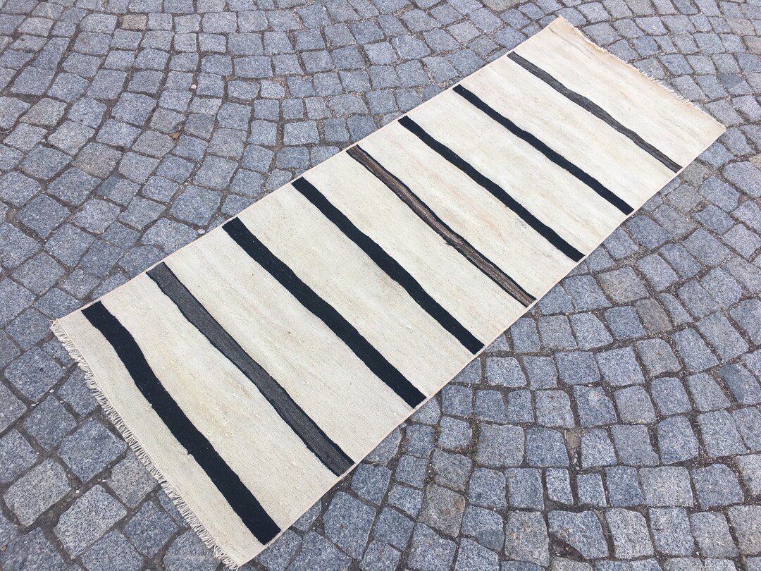 Farmhouse Runner Rug , Striped Runner Rug , Hallway Runner Rug , White ...