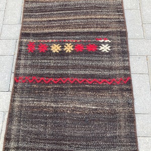 Short Kilim Runner Rug , Goat Hair Runner Rug , Mid Century Modern ...