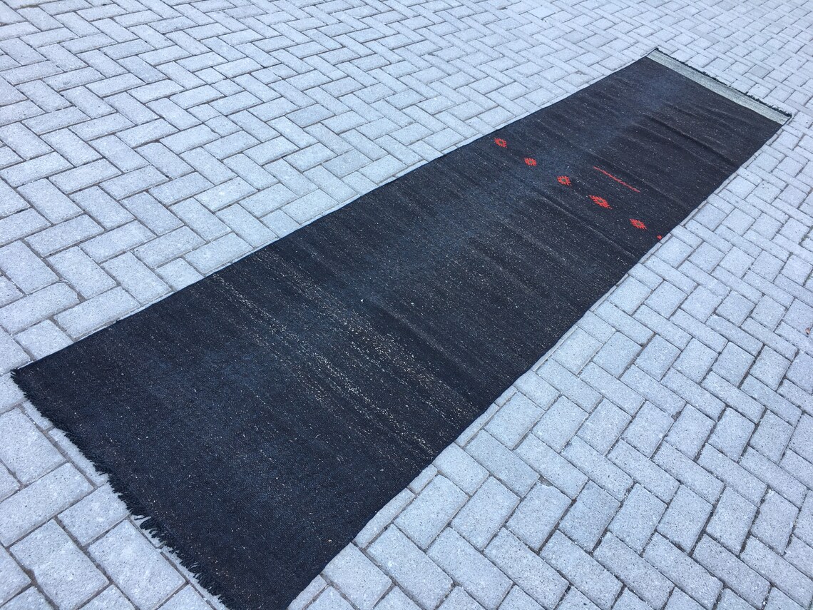 Black runner rug Organic goat hair runner rug Handmade | Etsy