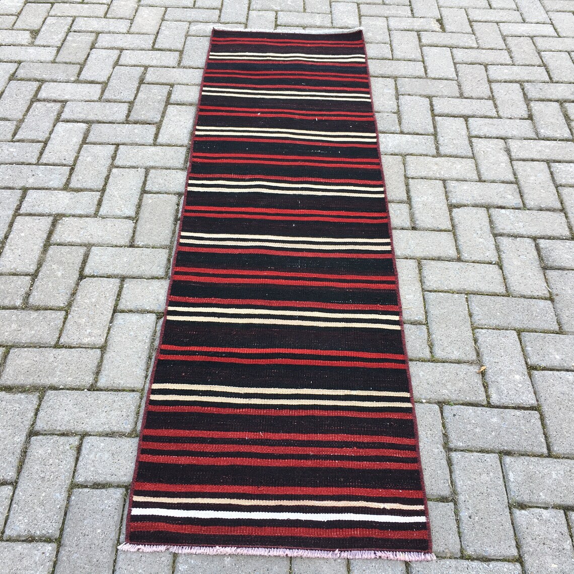 Striped short runner rug Handmade runner rug Kitchen | Etsy