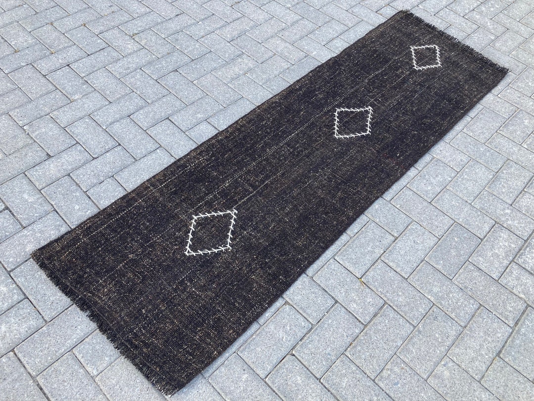 Mid Century Modern Runner Rug, Black Short Runner Rug, Narrow Runner ...