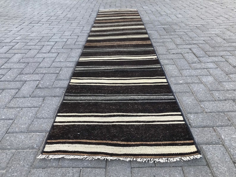 Black and White Striped Runner Rug Organic Goat Hair - Etsy