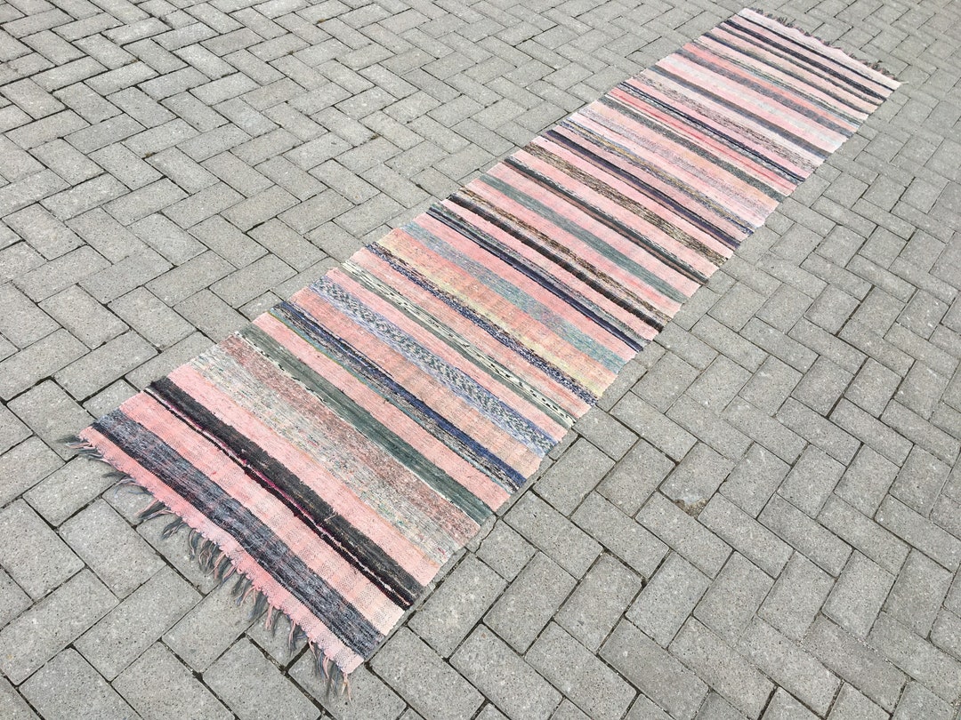 Colorful Runner Rug, Vintage Rag Runner Rug, Scandinavian Rag Rug ...