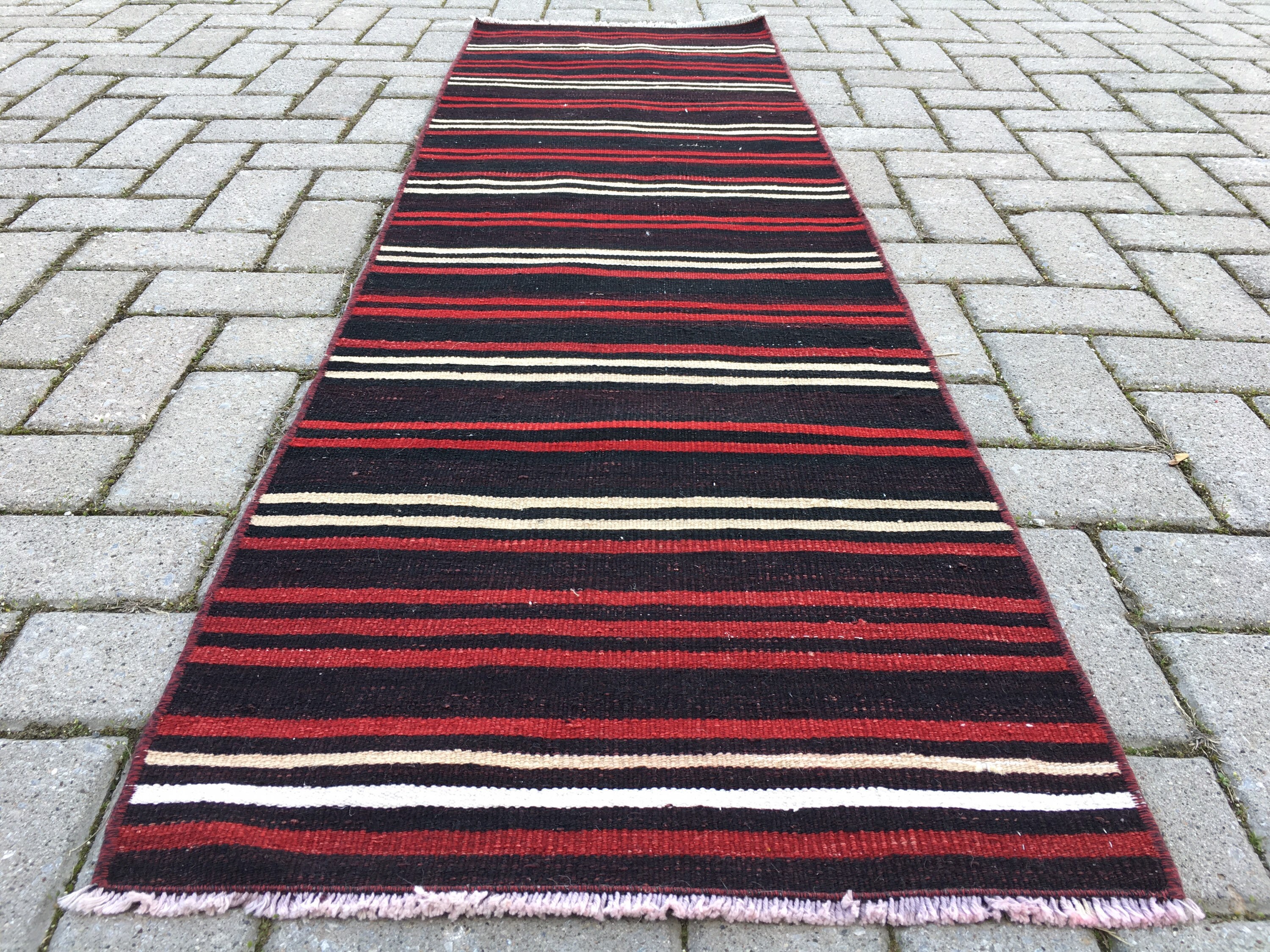 Striped short runner rug Handmade runner rug Kitchen | Etsy