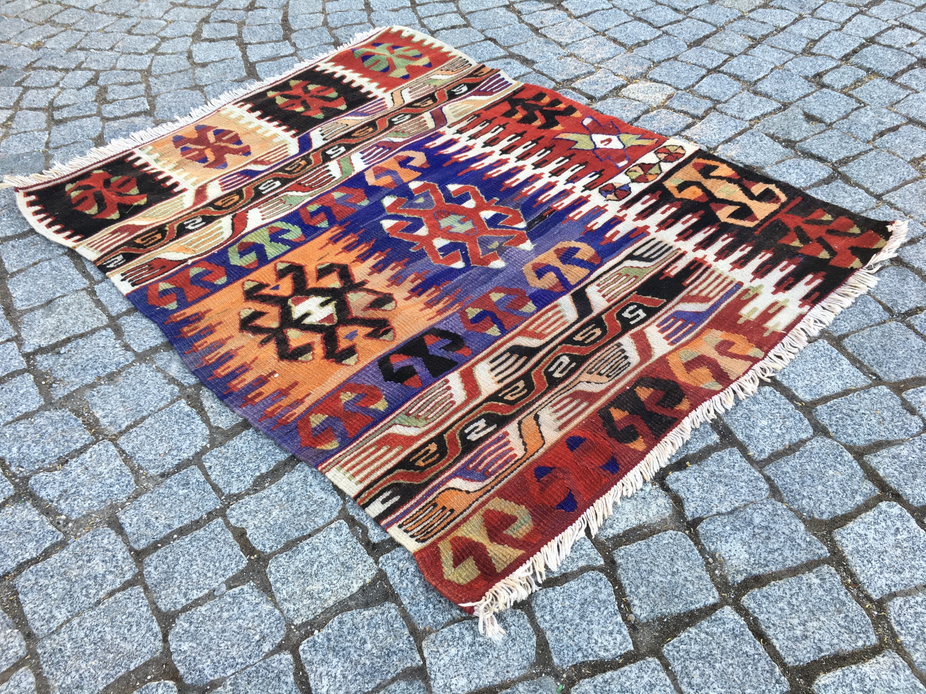 Bohemian small rug Turkish small kilim rug Colorful small | Etsy
