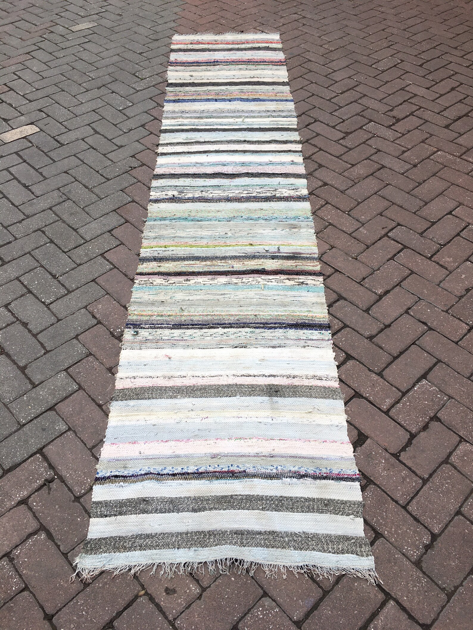 Striped rag runner rug Vintage runner rug Hallway runner | Etsy