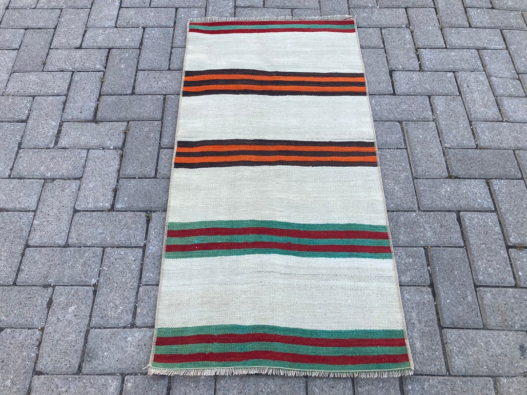 Striped Small Rug, Small Kilim Rug, Door Mat Rug, Minimalist Small Rug ...