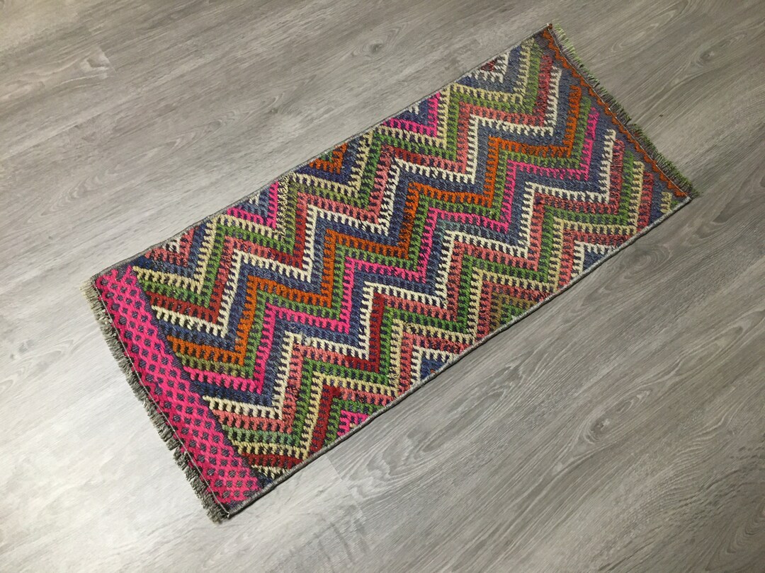 Colorful Small Embroidered Rug , Small Kilim Rug , Bohemian Small Rug ...