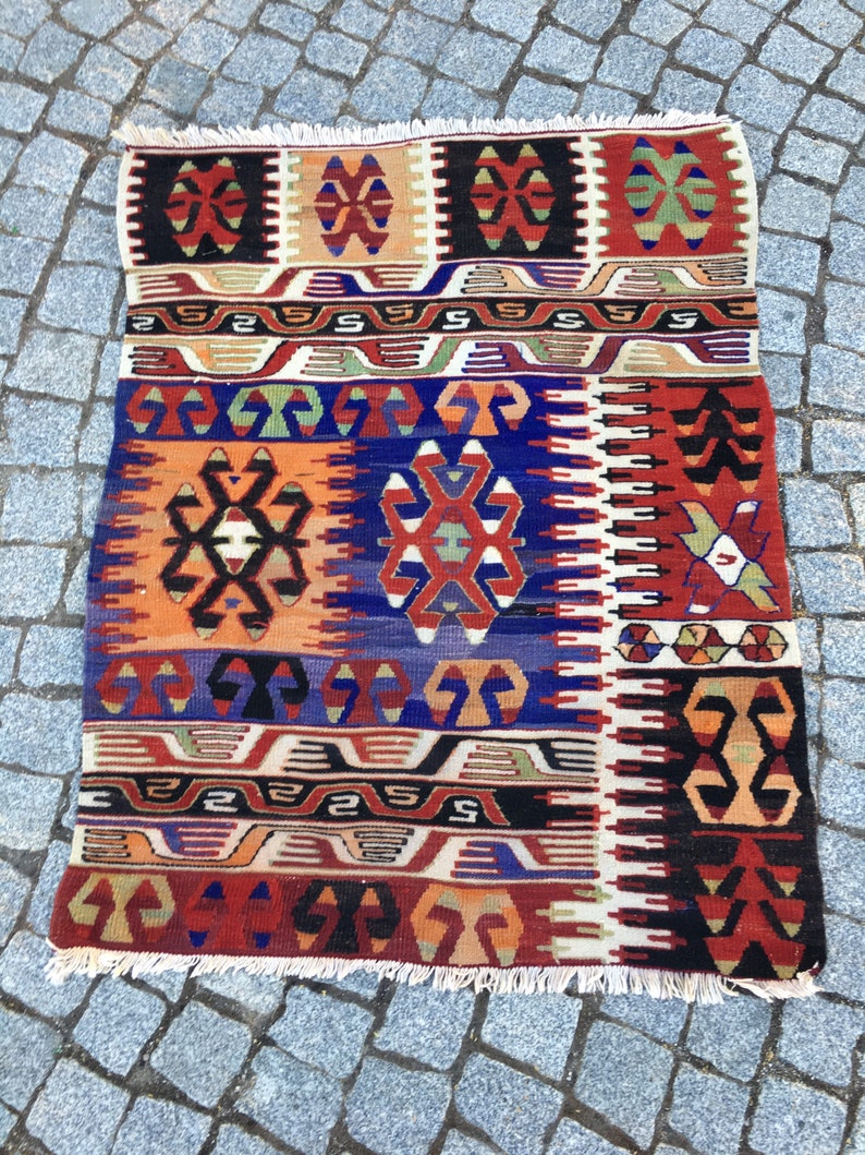 Bohemian small rug Turkish small kilim rug Colorful small | Etsy