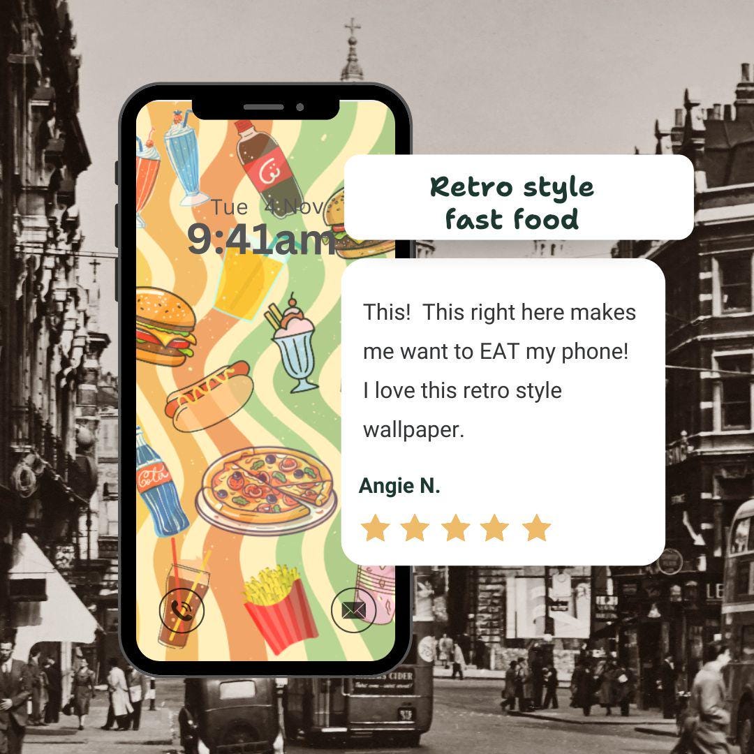 Retro Fast Food Phone Wallpaper: Summer Style (digital Download) - Etsy