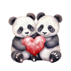 Watercolor Valentine Panda Clipart, Love Clipart, Cute Panda Png, Baby ...