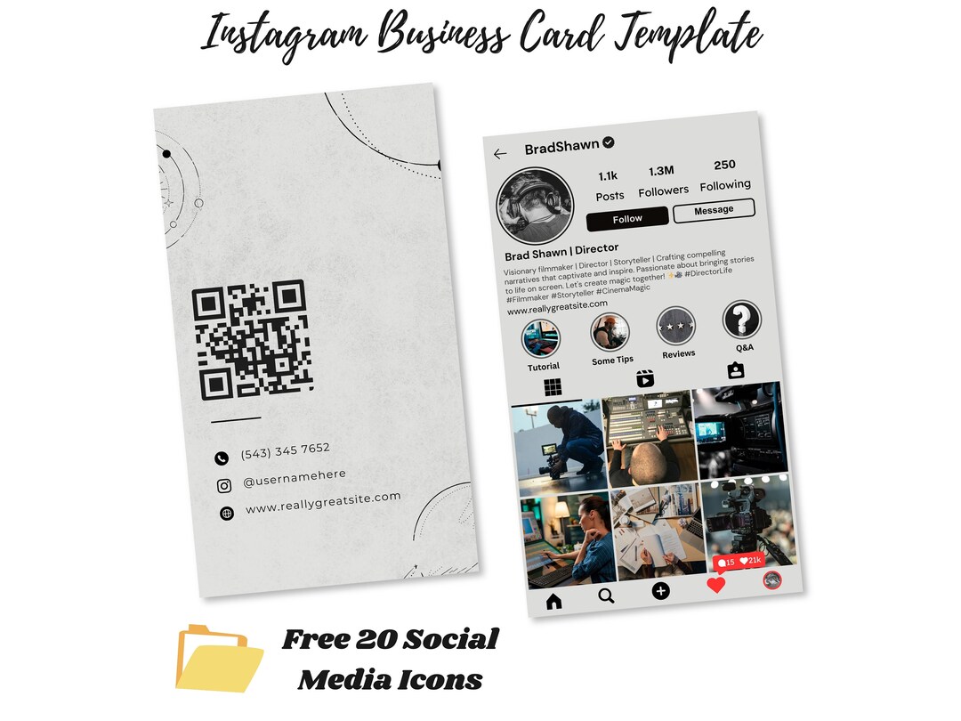 Ig Influencer Card, Editable Canva Instagram Business Card Template, Qr ...