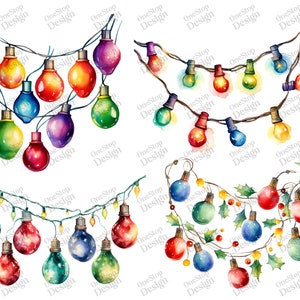 Watercolor Christmas Lights Clipart, Christmas Decor, Holiday Clipart ...