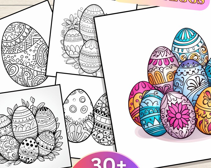 Easter Coloring Sheets for Kids Digital Download, Egg, Rabbit, Happy ...
