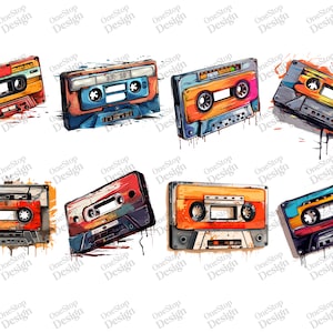 Watercolor Retro Cassettes Clipart, Cassette Tapes Png, Music Graphics ...