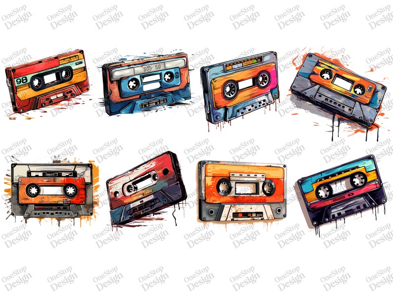 Watercolor Retro Cassettes Clipart Cassette Tapes Png Music - Etsy