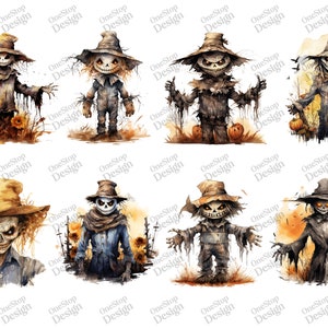 Watercolor Scarecrow Clipart, Fall Scarecrow Clipart, Autumn Clipart ...