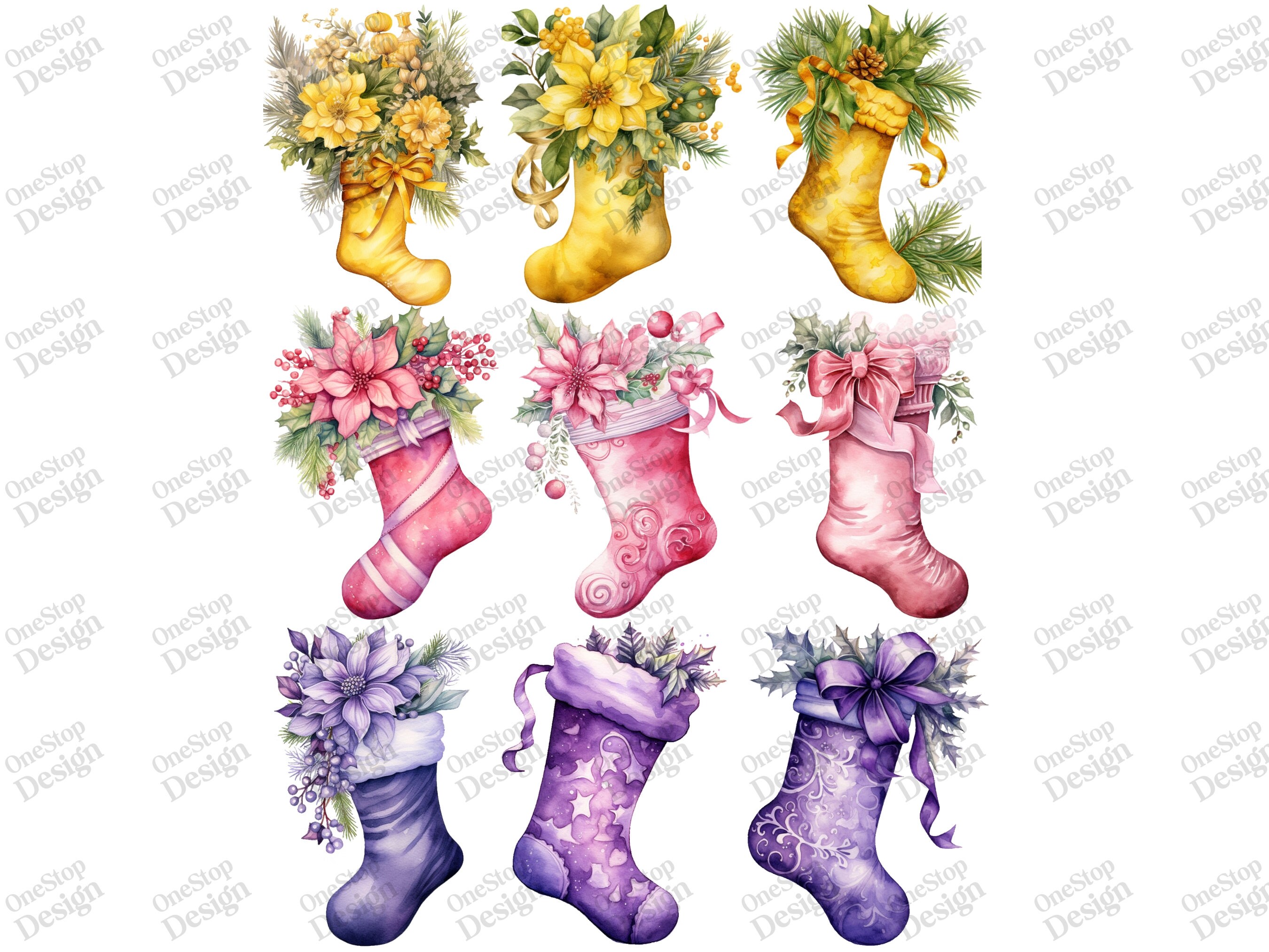 Watercolor Christmas Stocking Clipart Christmas Socks Png - Etsy