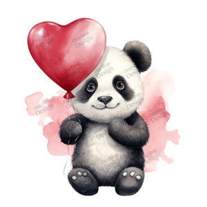 Watercolor Valentine Panda Clipart, Love Clipart, Cute Panda Png, Baby ...