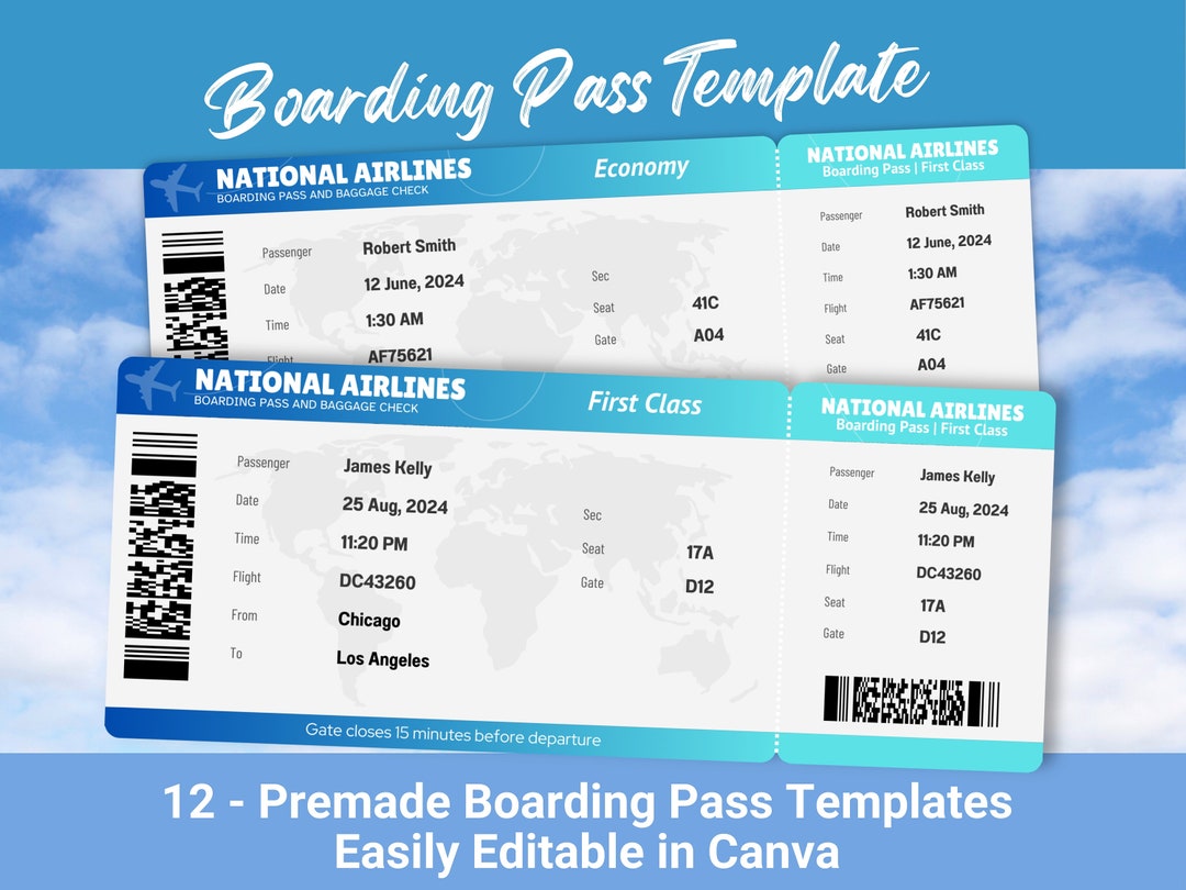 Customizable Boarding Pass Template, Editable Canva Template, Easy to ...