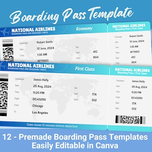 Customizable Boarding Pass Template, Editable Canva Template, Easy to ...