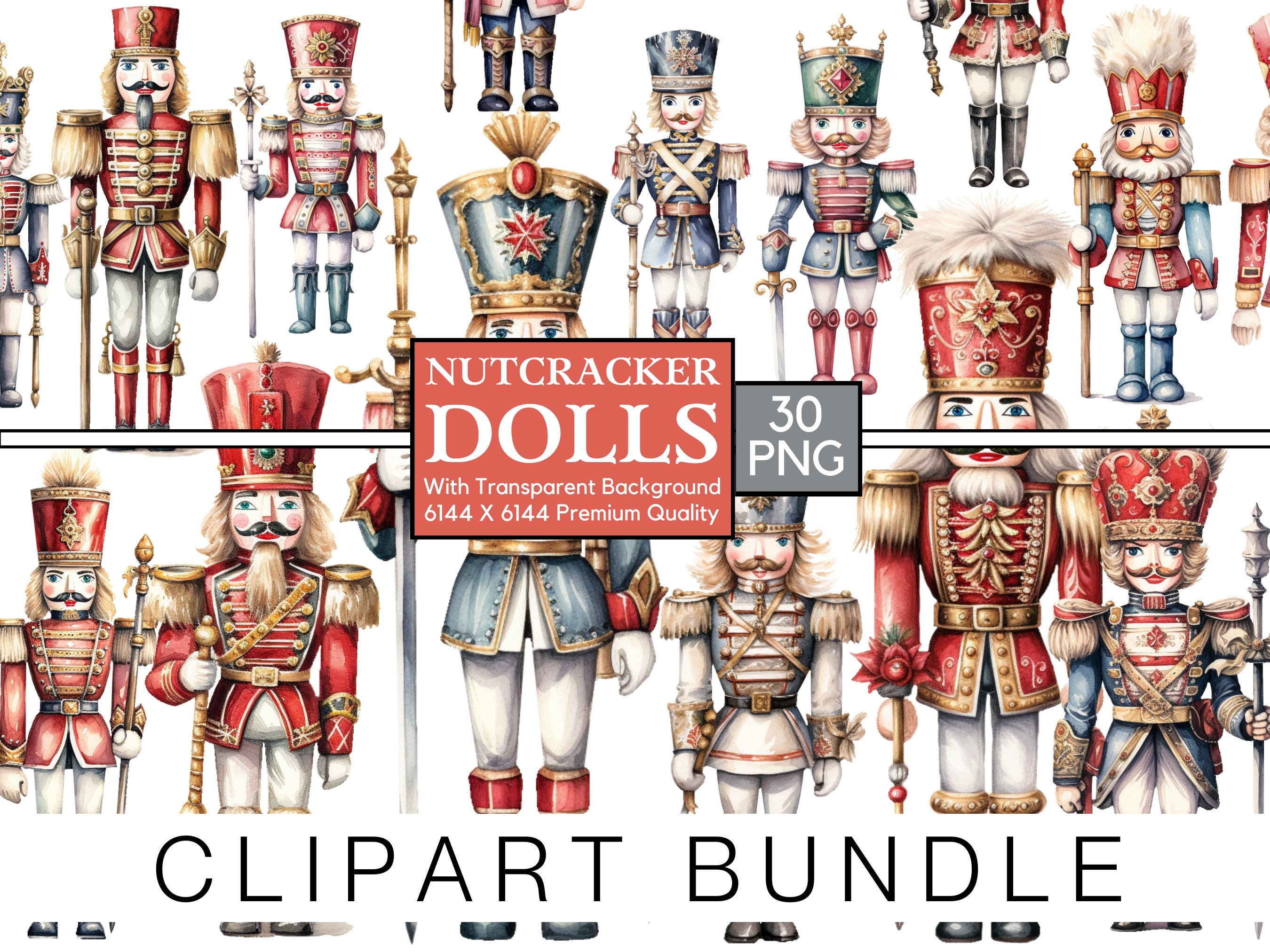 Watercolor Nutcracker Clipart, Christmas Bundle, Commercial Use ...