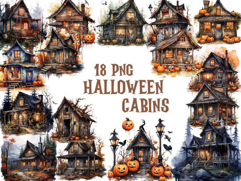Watercolor Halloween Cabin Clipart Halloween Png Design - Etsy