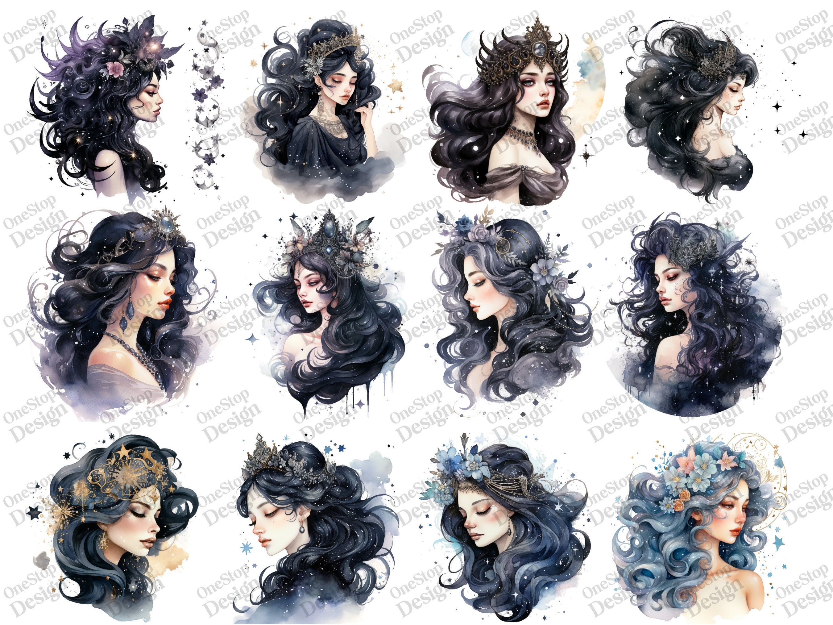 Watercolor Celestial Princess Png Celestial Graphics - Etsy