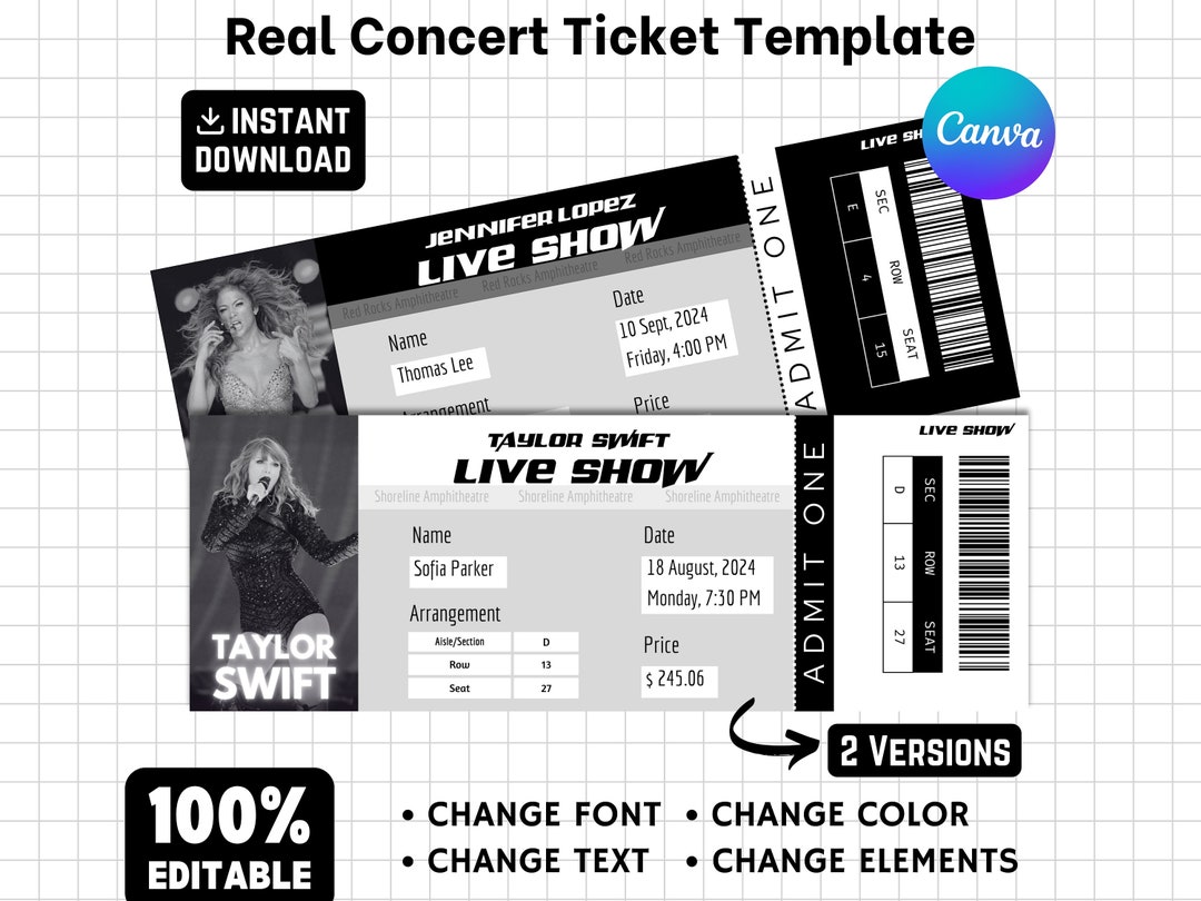 Canva Concert Ticket Template, Editable Template, DIY Event Ticket ...