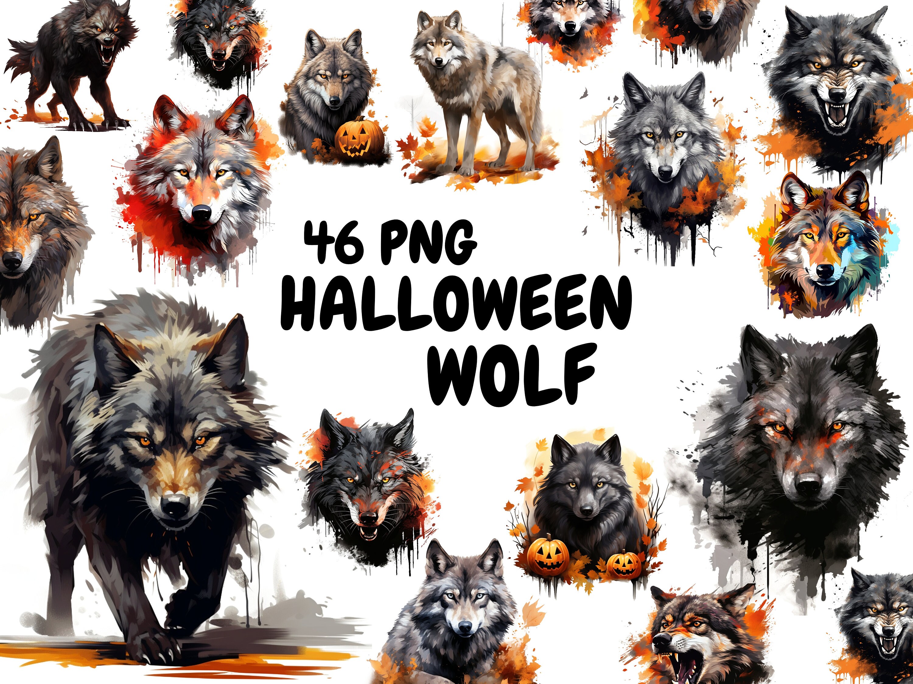 Watercolor Halloween Wolf Png Halloween Clipart Halloween - Etsy