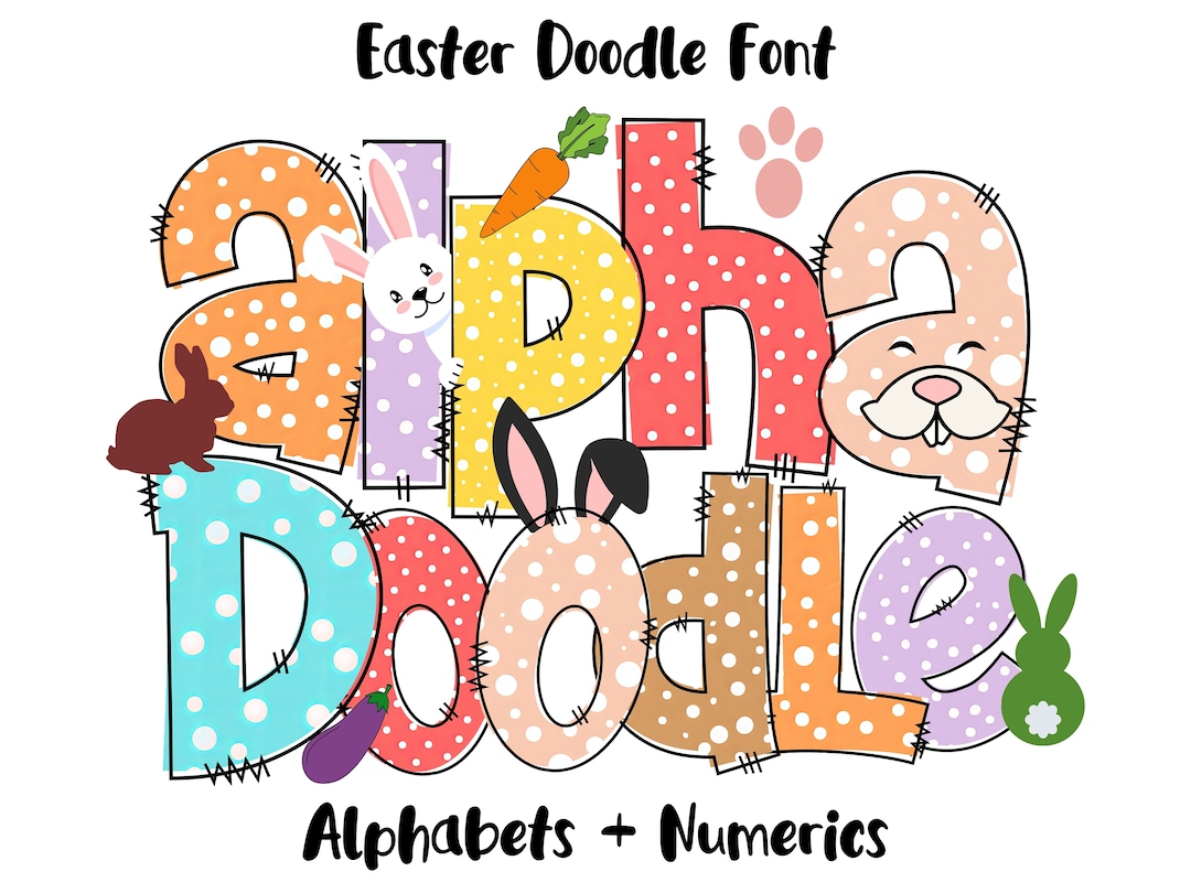 Easter Doodle Font Bundle, Alphabet Doolde Png, Doodle Numbers Png ...
