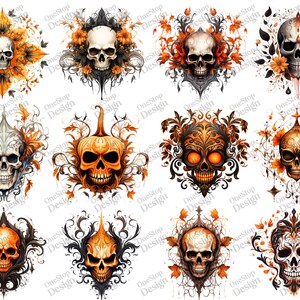 Watercolor Halloween Skull Png, Skull Sublimation, Halloween Png Bundle ...