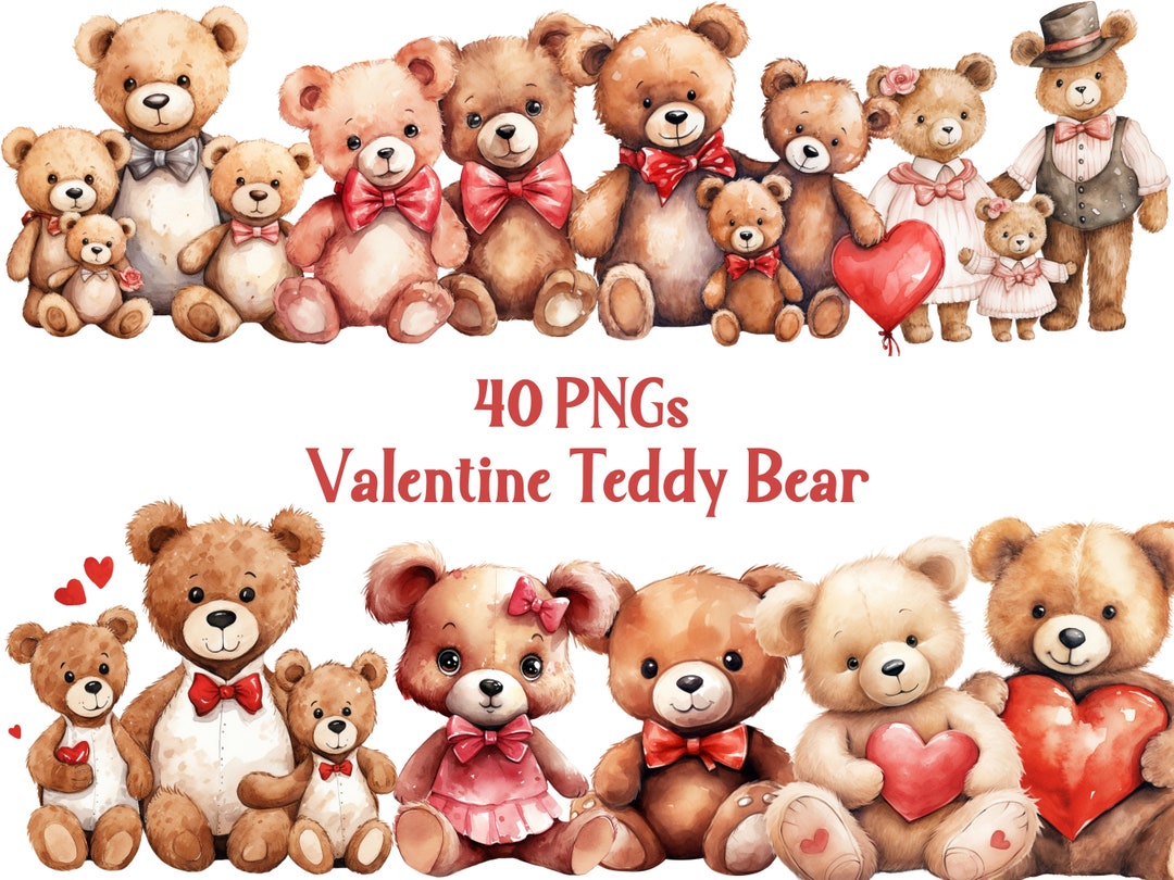 Watercolor Valentine Teddy Bear Clipart, Valentines Day Gift, Romantic ...