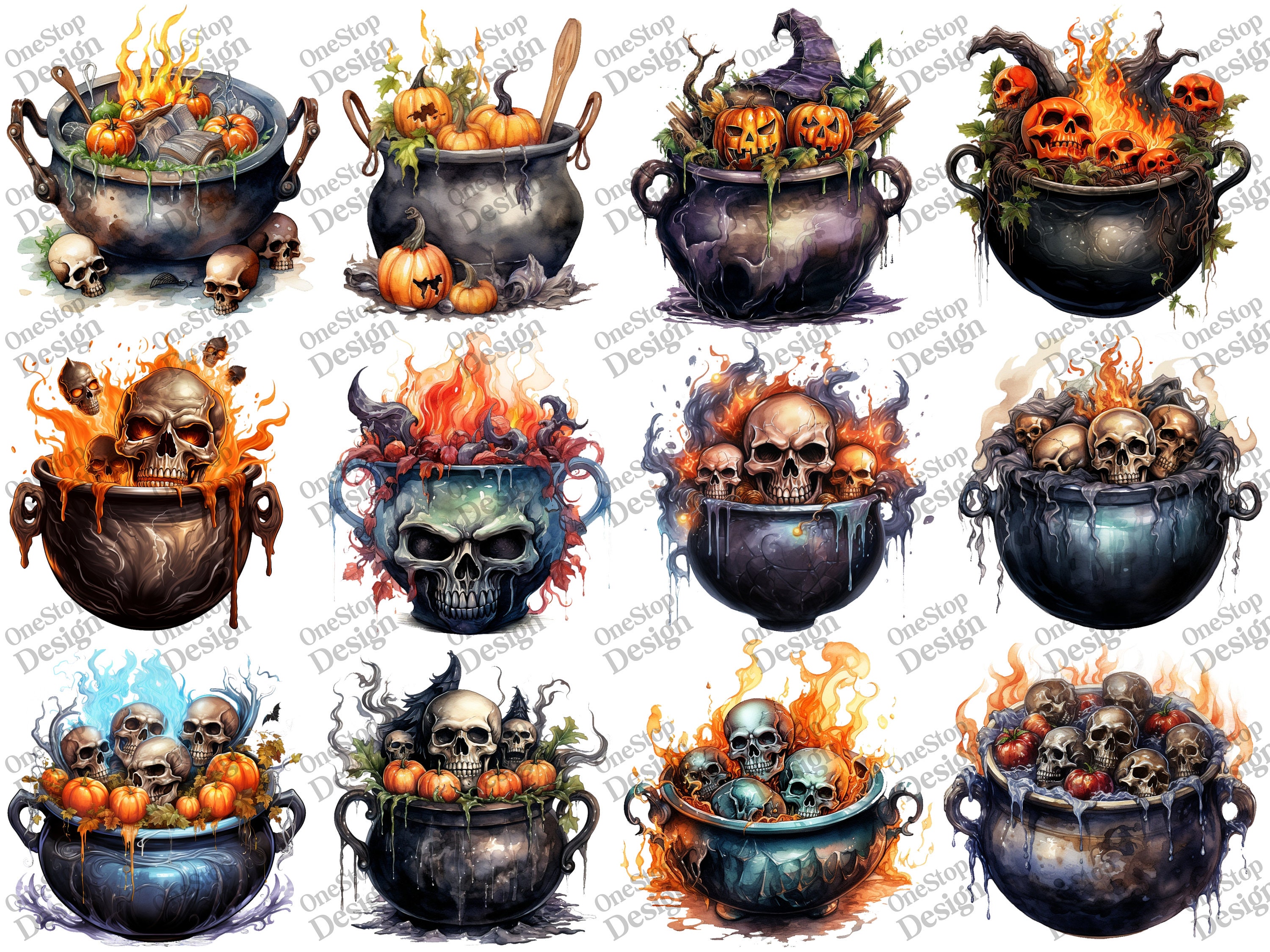 Watercolor Halloween Cauldron Clipart Witch Cauldron Png - Etsy
