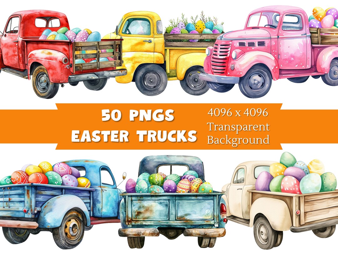 Watercolor Easter Pickup Truck Clipart, Easter Eggs Truck, Easter ...
