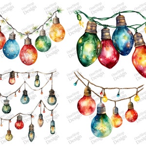 Watercolor Christmas Lights Clipart, Christmas Decor, Holiday Clipart ...