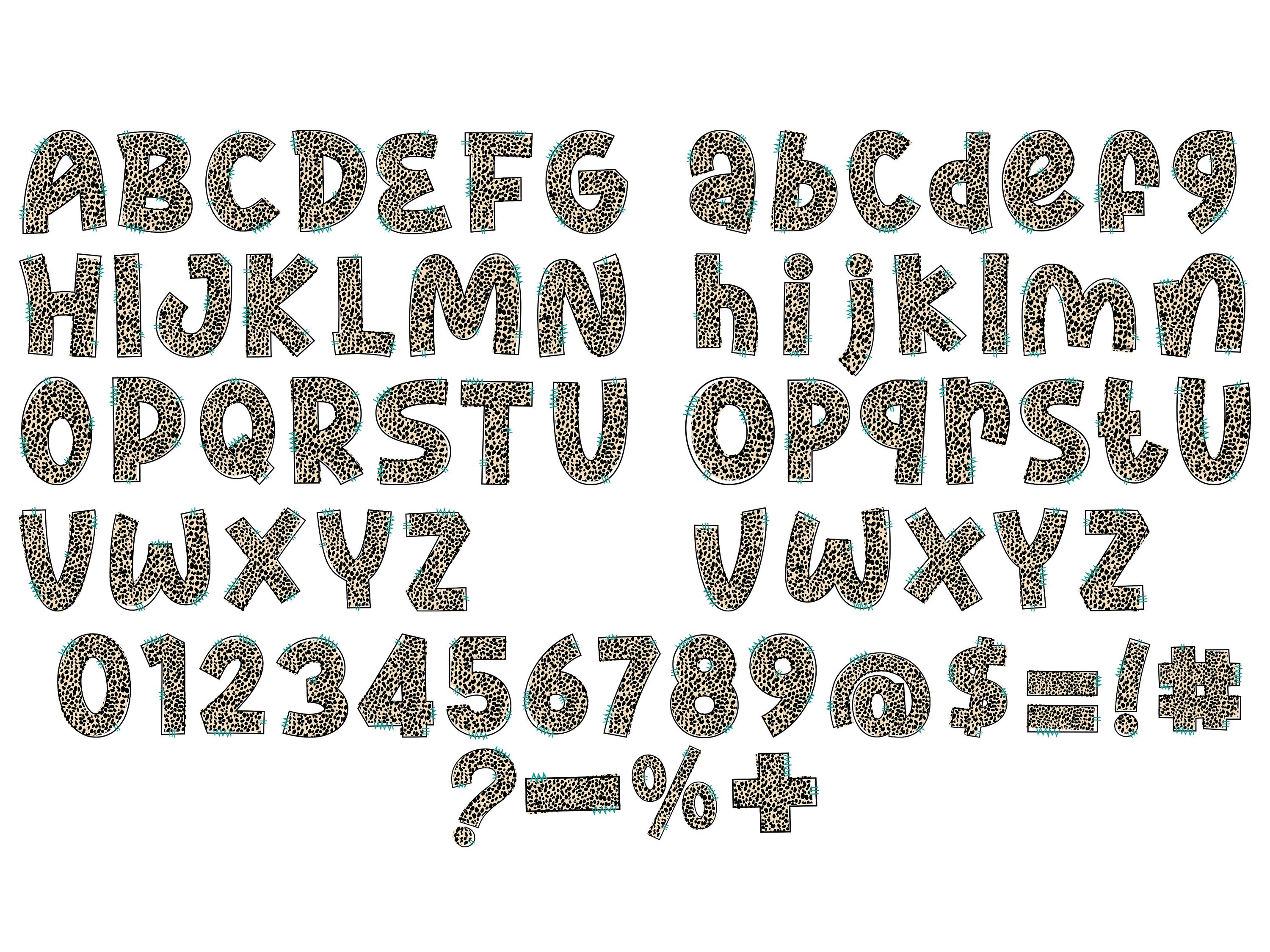 Leopard Print Doodle Font Clipart Animal Print Font Cheetah - Etsy