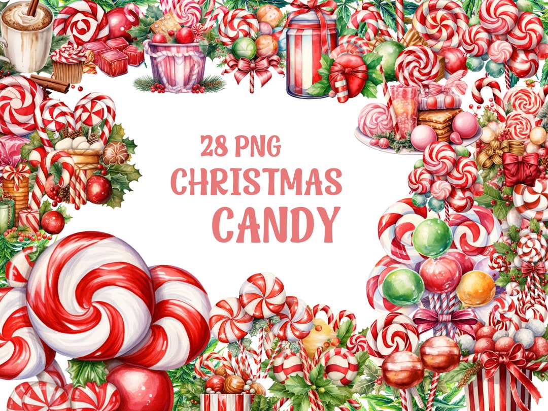 Watercolor Christmas Candy Clipart, Candy Cane Png, Christmas Sweets ...
