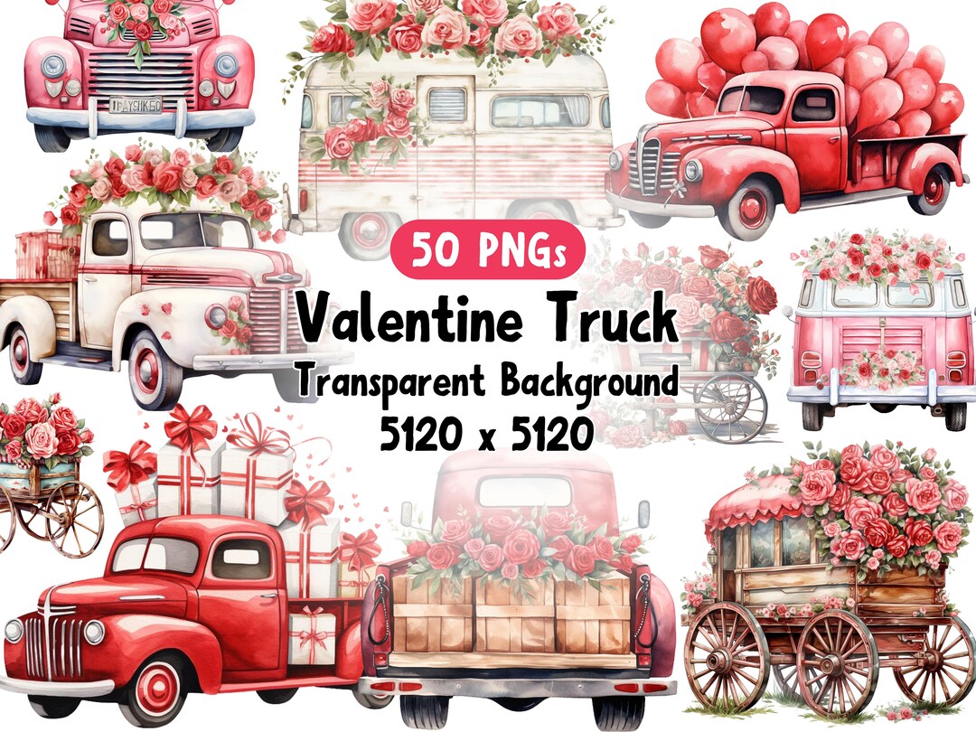 Watercolor Valentine Clipart, Valentine Truck Clipart, Valentines Day ...