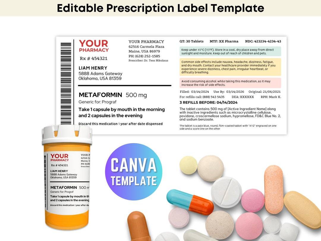 Editable Prescription Label Template, Canva Template, Pill Bottle Label ...