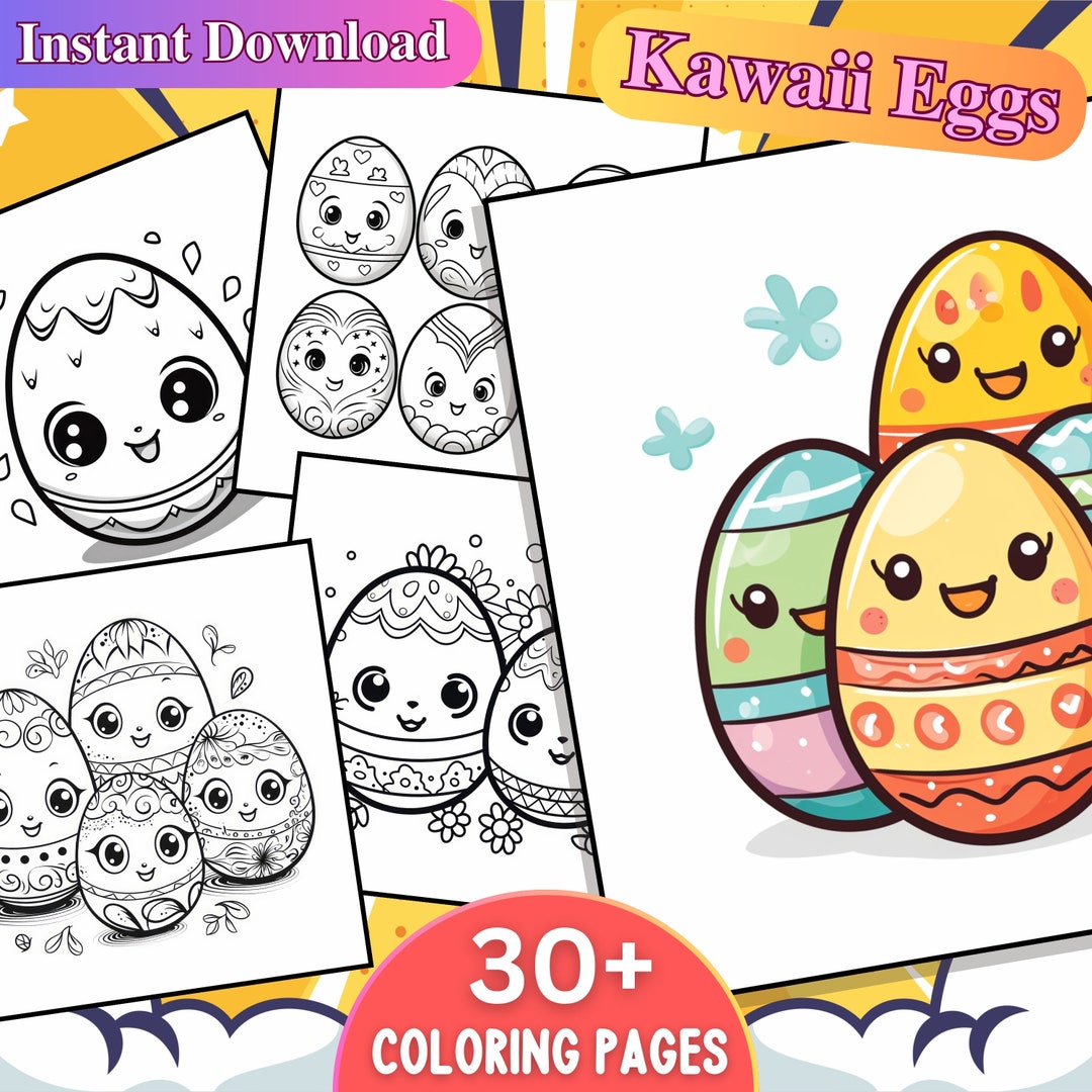 Cute Kawaii Egg Coloring Pages, Print at Home, Kids Coloring Pages ...