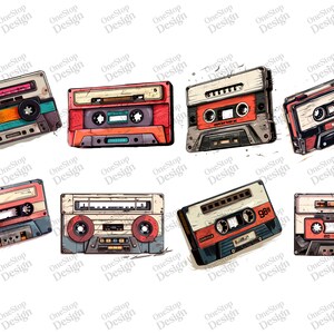 Watercolor Retro Cassettes Clipart, Cassette Tapes Png, Music Graphics ...