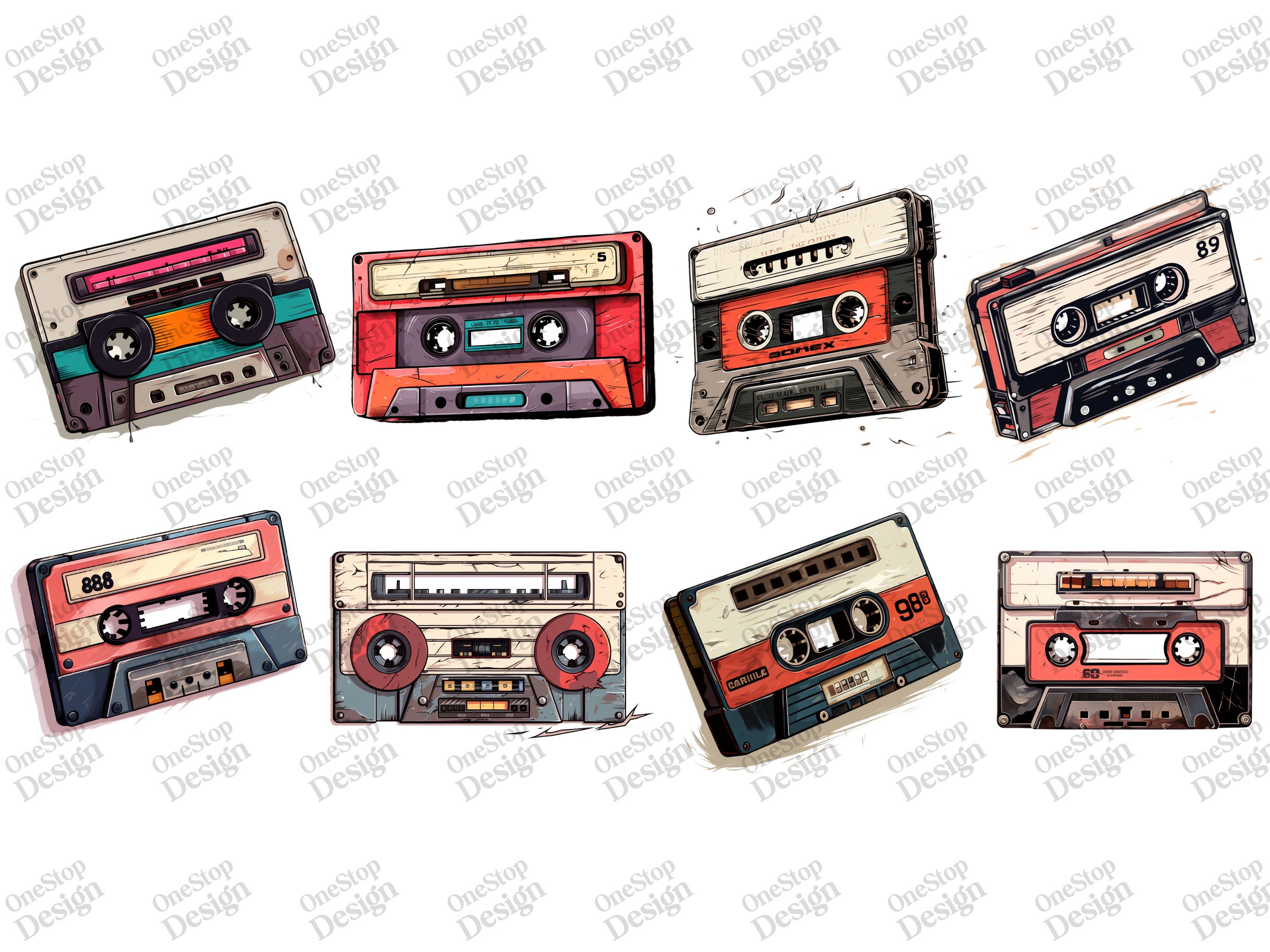 Watercolor Retro Cassettes Clipart Cassette Tapes Png Music - Etsy
