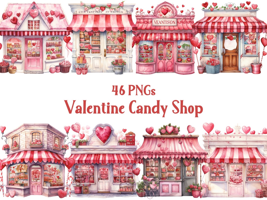 Watercolor Valentine Candy Shop Clipart, Valentines Day Png, Romantic ...